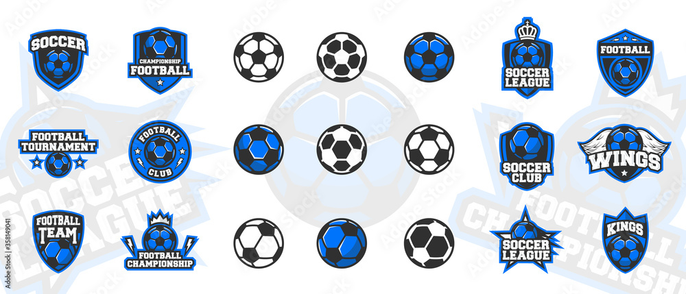 Vector Football set with 12 trendy logo designs and 9 Soccer icons ...