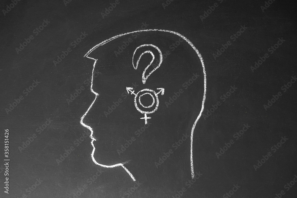 Concept man thinks about gender. Male head, question mark and gender ...