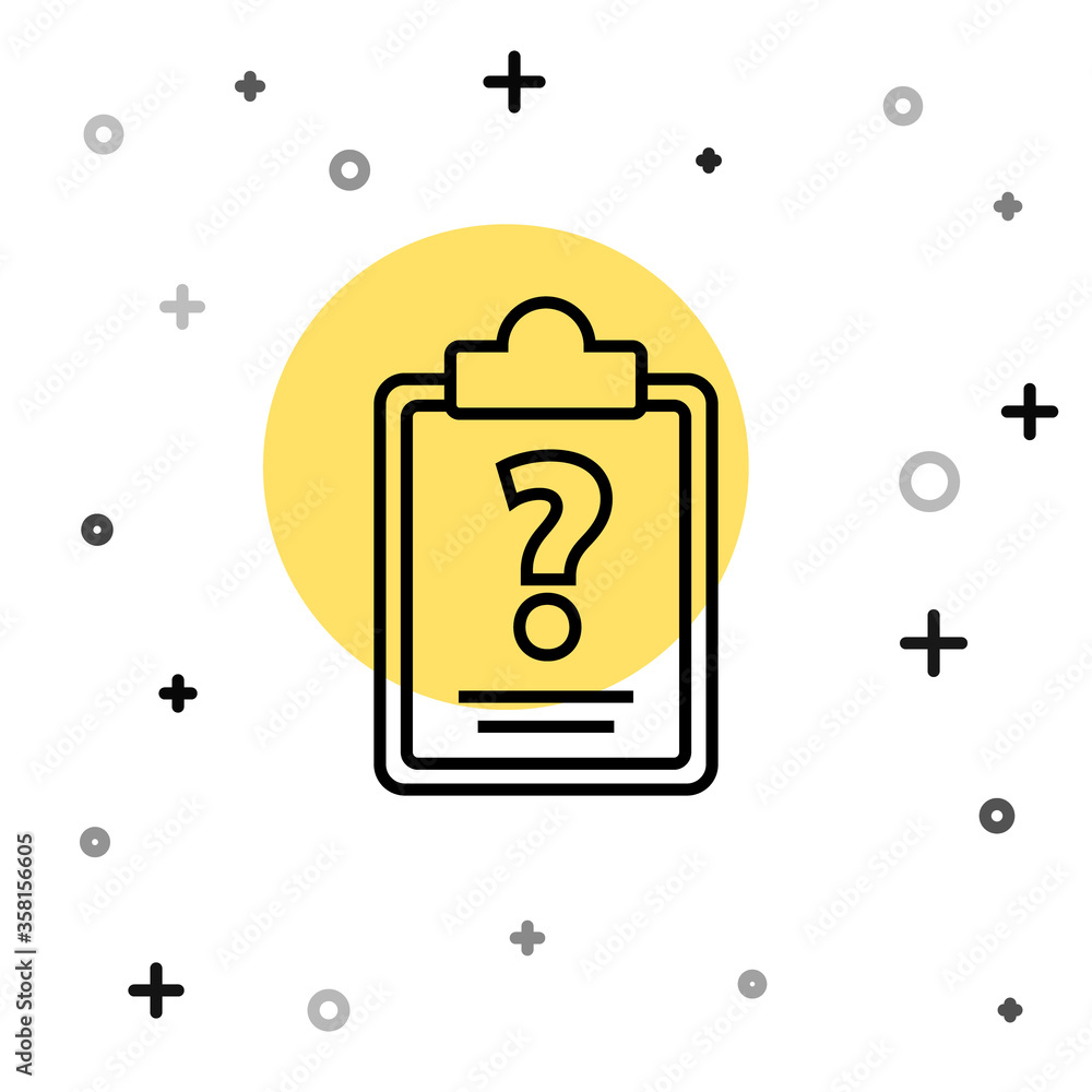 Black line Clipboard with question marks icon isolated on white ...
