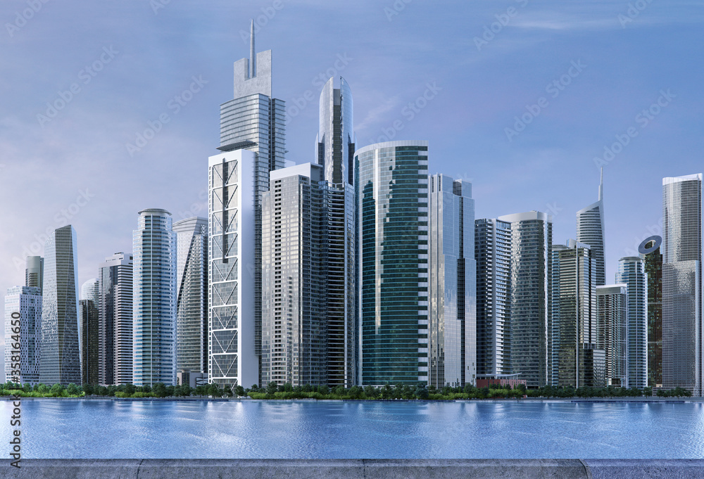 Abstract urban cityscape skyline view with modern office and apartment ...