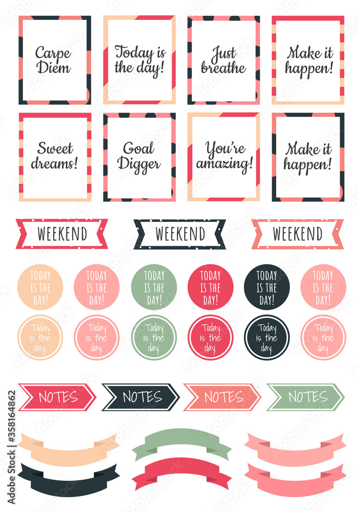 Stickers for Digital Planner. Vector Set of printable stickers for ...