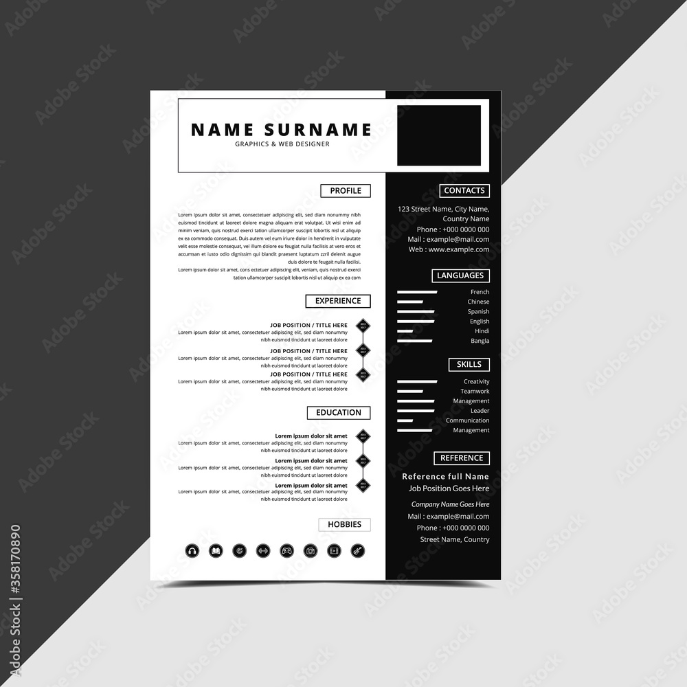 Professional Minimalist modern Black White Resume CV curriculum vitae ...