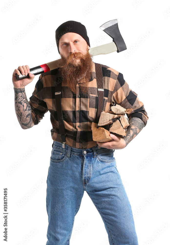 Handsome lumberjack on white background Stock Photo | Adobe Stock