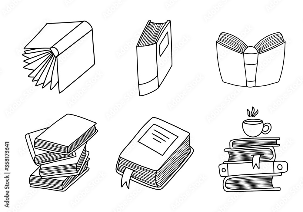 Set of Hand drawn Book doodles. Cute handmade Doodles isolated on white ...
