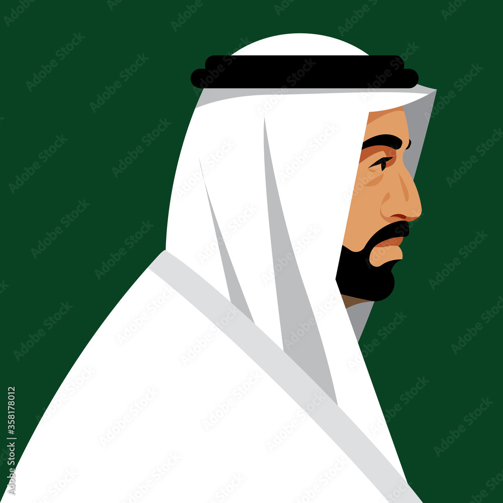 Adult arab business man wearing UAE traditional dress. Elderly man with ...