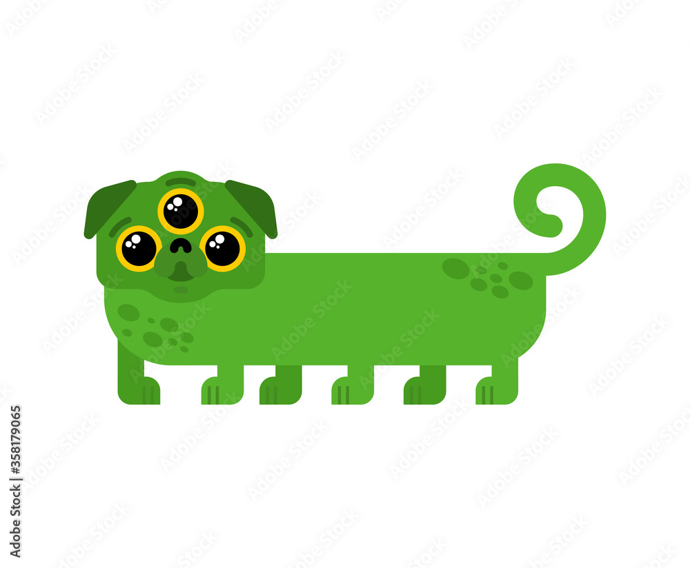 Alien dog green cartoon isolated. UFO pet vector illustration Stock ...