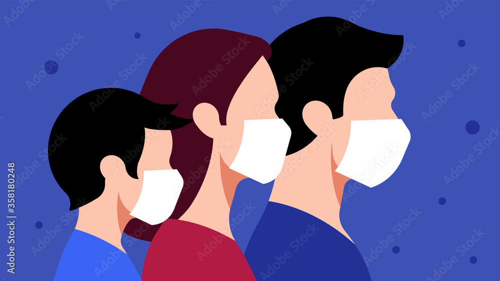 People in protective medical masks. Parents and children wear masks in ...