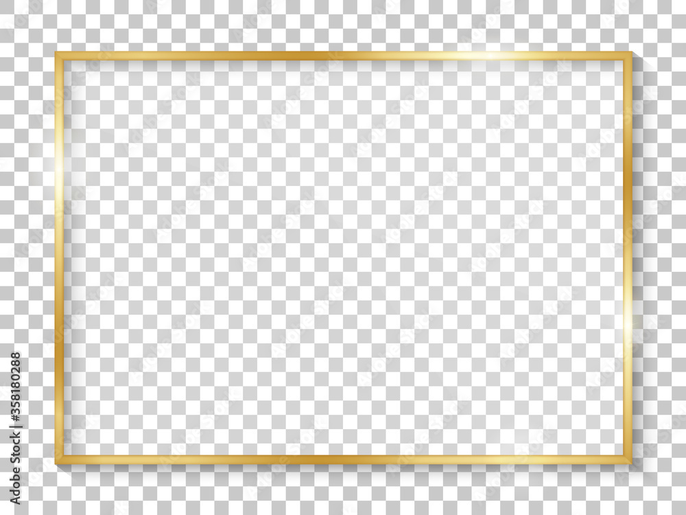 Golden frame with glass. Rectangle border. Gold frame boarder. Golden ...