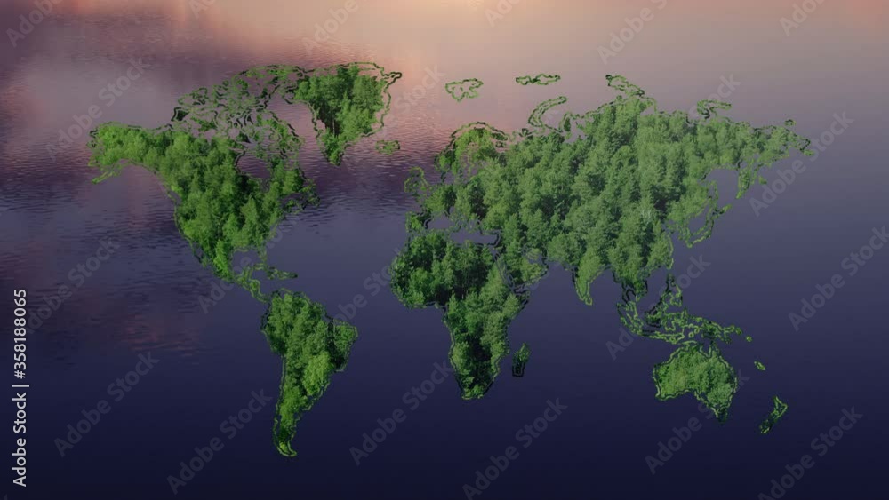 Ecology world map, green forest design. Double exposure of green forest ...