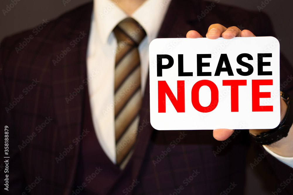 PLEASE NOTE, message on the card shown by a man, vintage tone Stock ...