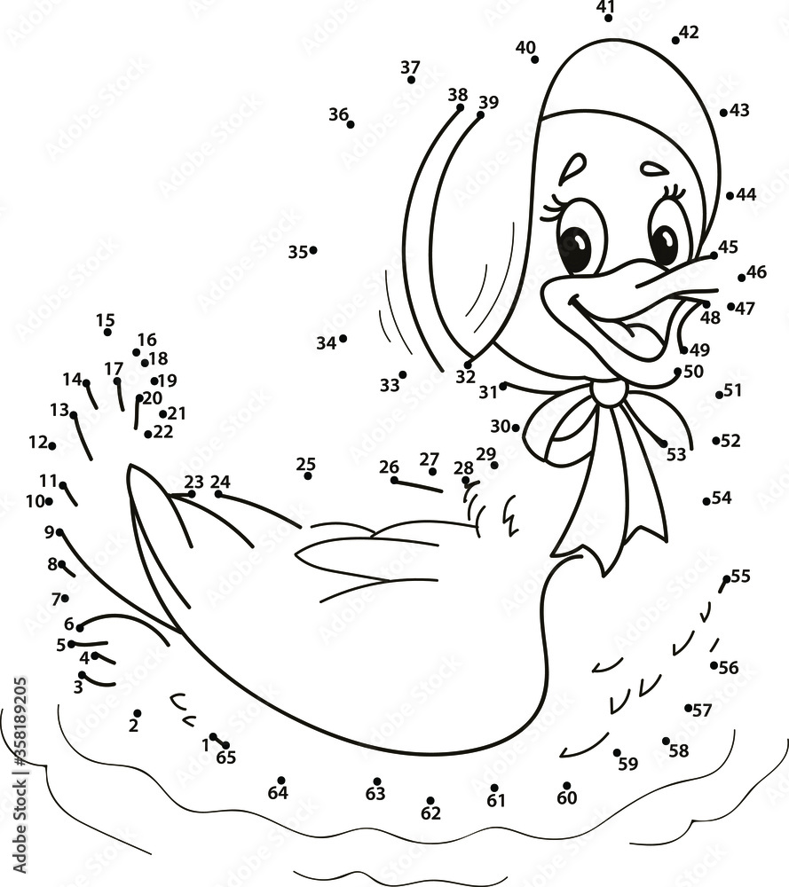 Vetor de Connect the dots. Duck. Coloring page outline of the cartoon ...