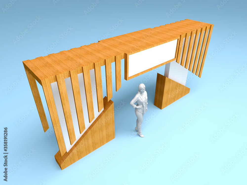 3d illustration gate entrance abstract decoration style wooden texture ...