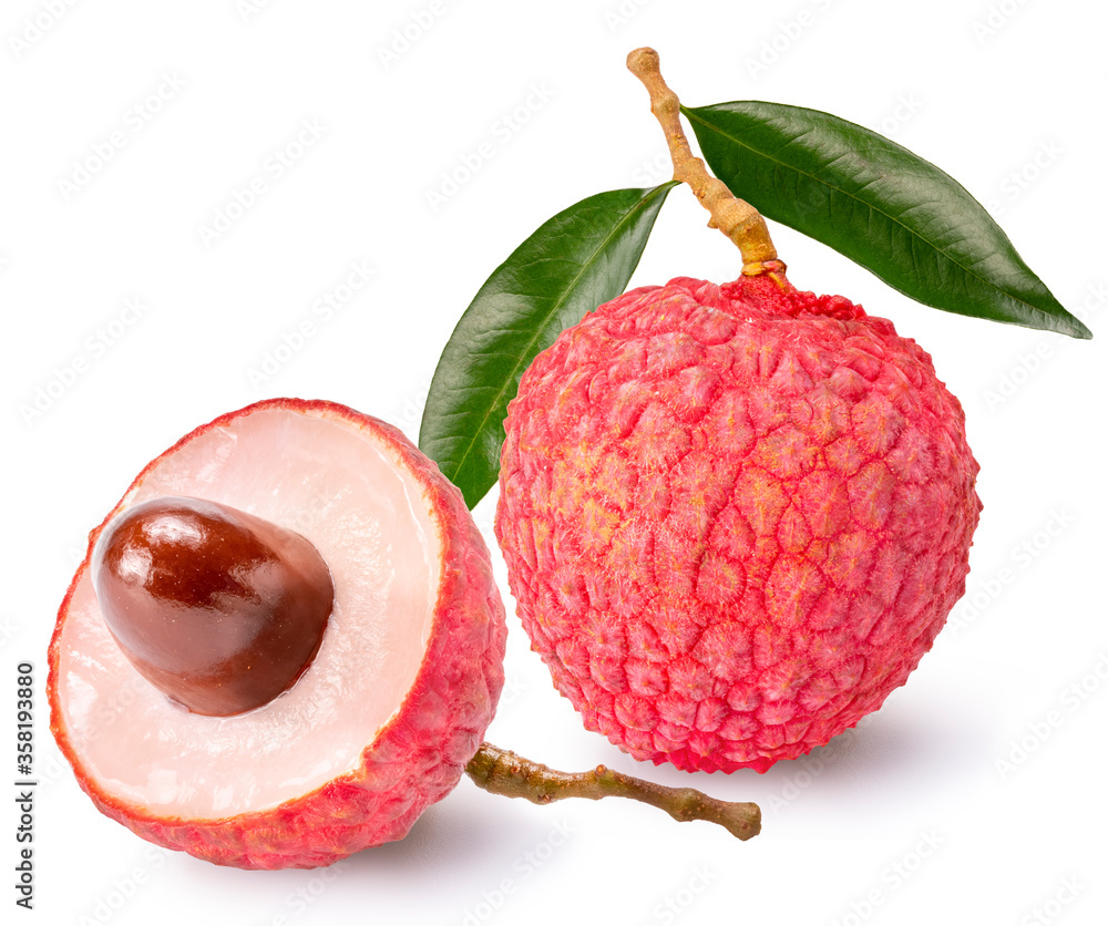 Fresh Lychee with leaves isolated on white background, Sweet lychees ...