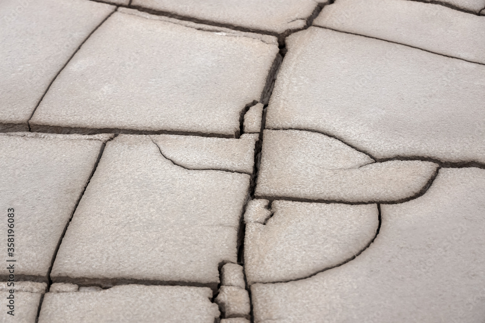 Scenic martian landscape, Gray ground landscape on a cracked earth ...