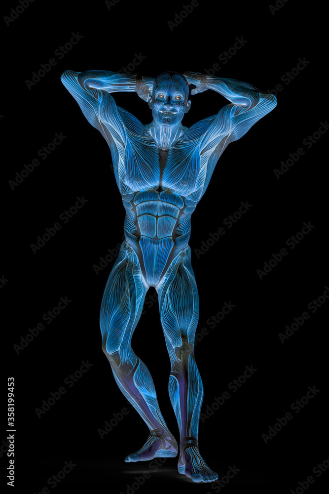 muscleman anatomy heroic body doing a bodybuilder pose ten in white ...