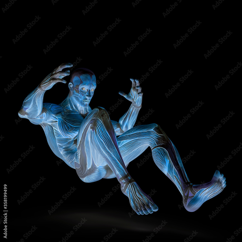 muscleman anatomy heroic body doing a falling pose one in white ...