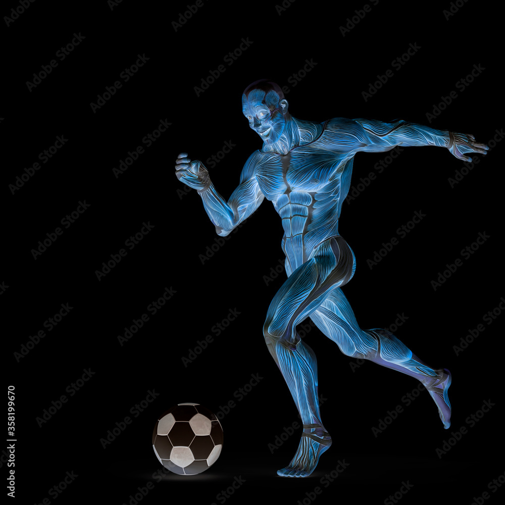 muscleman anatomy heroic body playing football in white background ...