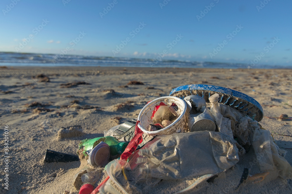 Garbage piled on beach polluting nature coastal erosion shrinking ...