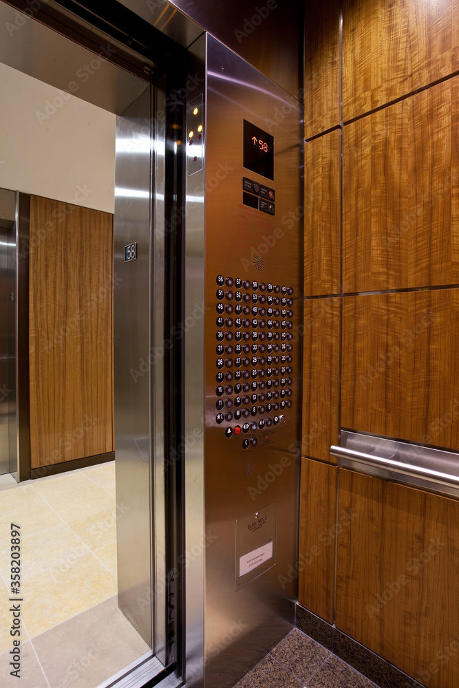 Inside of elevator with door open Stock Photo | Adobe Stock