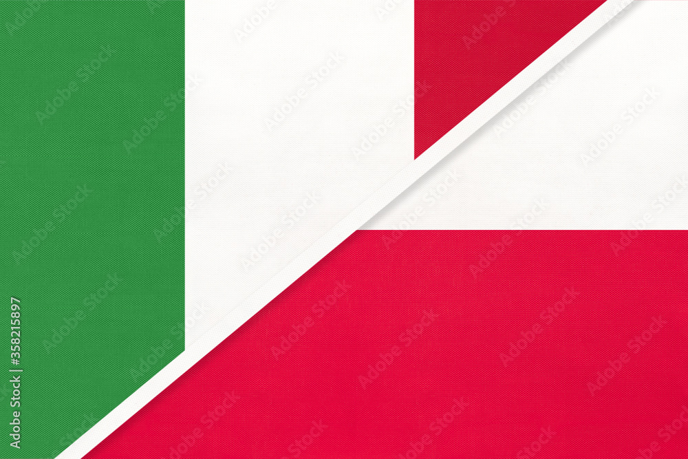 Italy and Poland, symbol of two national flags from textile ...