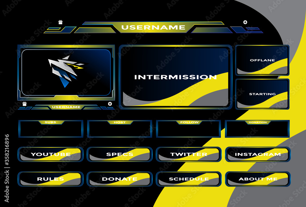 pack of yellow twitch overlay panels background design. modern template ...