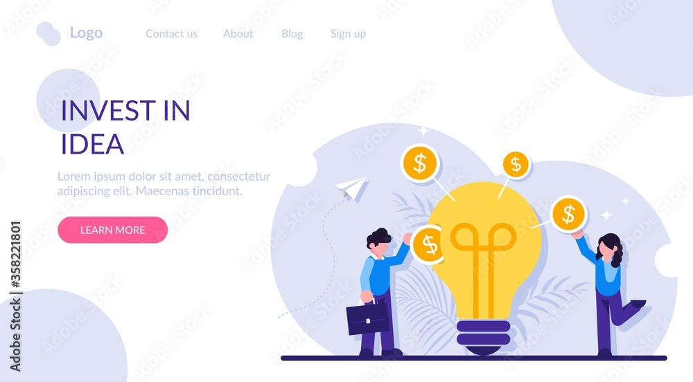 Invest In Idea concept. Businessman or investor putting dollar coin ...