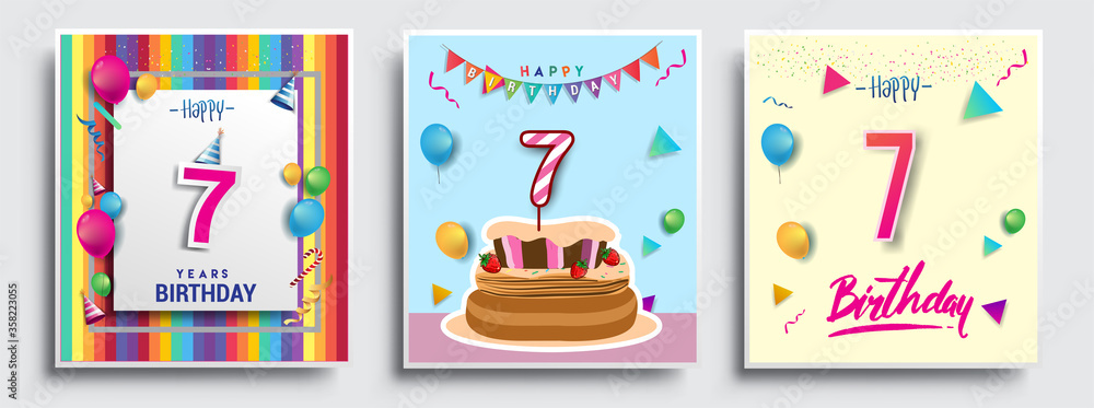 Vector Sets of 7th Years Birthday invitation, greeting card Design ...