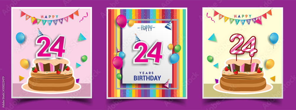 Vector Sets of 24th Years Birthday invitation, greeting card Design ...