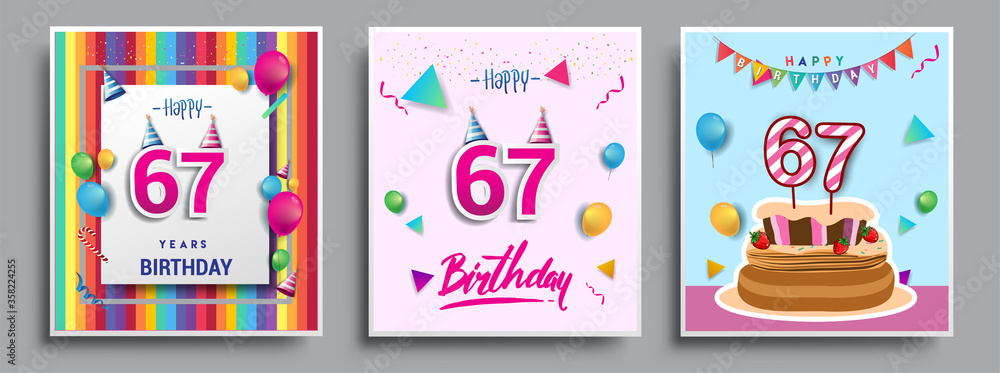 Vector Sets of 67th Years Birthday invitation, greeting card Design ...