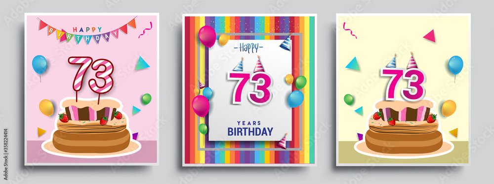 Vector Sets of 73rd Years Birthday invitation, greeting card Design ...