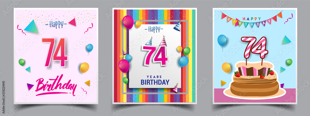Vector Sets of 74th Years Birthday invitation, greeting card Design ...