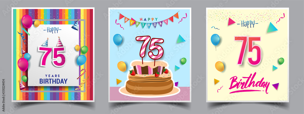 Vector Sets of 75th Years Birthday invitation, greeting card Design ...