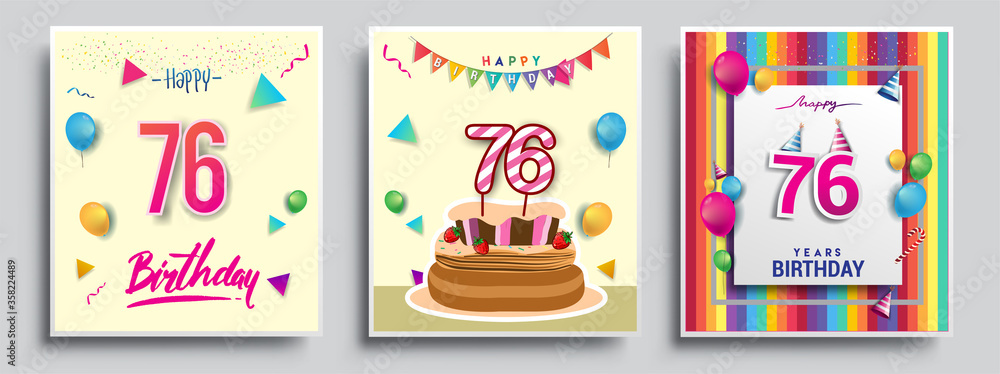 Vector Sets of 76th Years Birthday invitation, greeting card Design ...