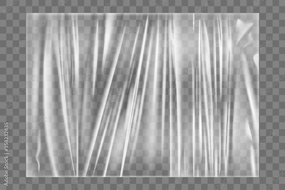 Transparent stretch plastic wrap texture. Realistic polyethylene ...