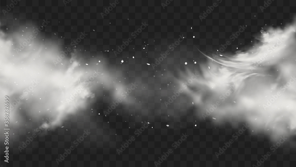 White snow explosion with particles and snowflakes splash isolated on ...