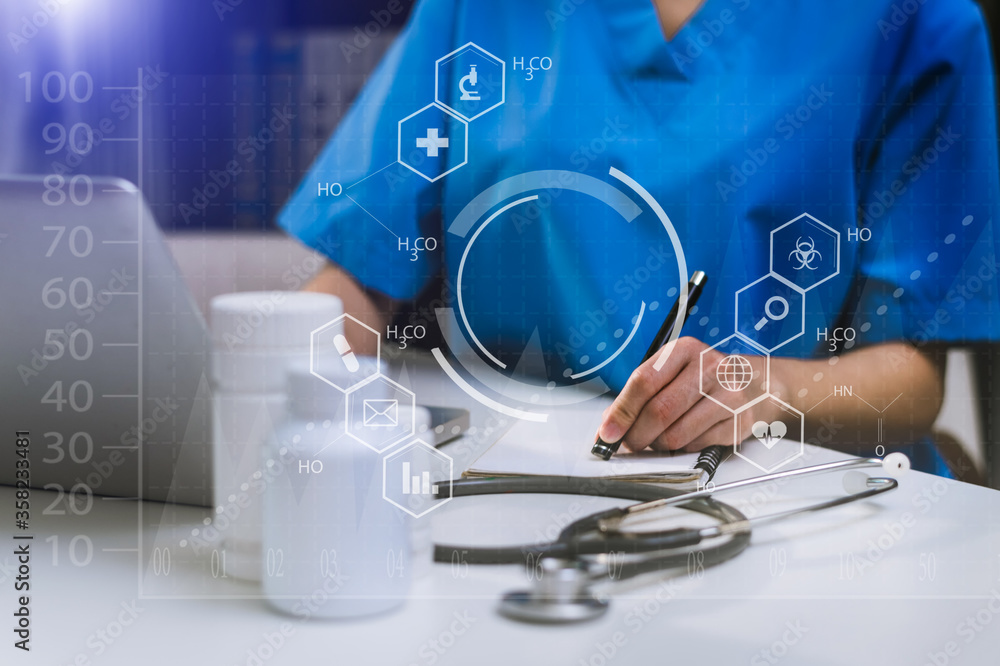 medical technology concept,smart doctor hand working with modern laptop ...