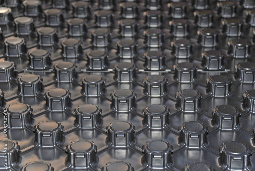 A black plastic molded insulated panel in expanded polystyrene which is ...