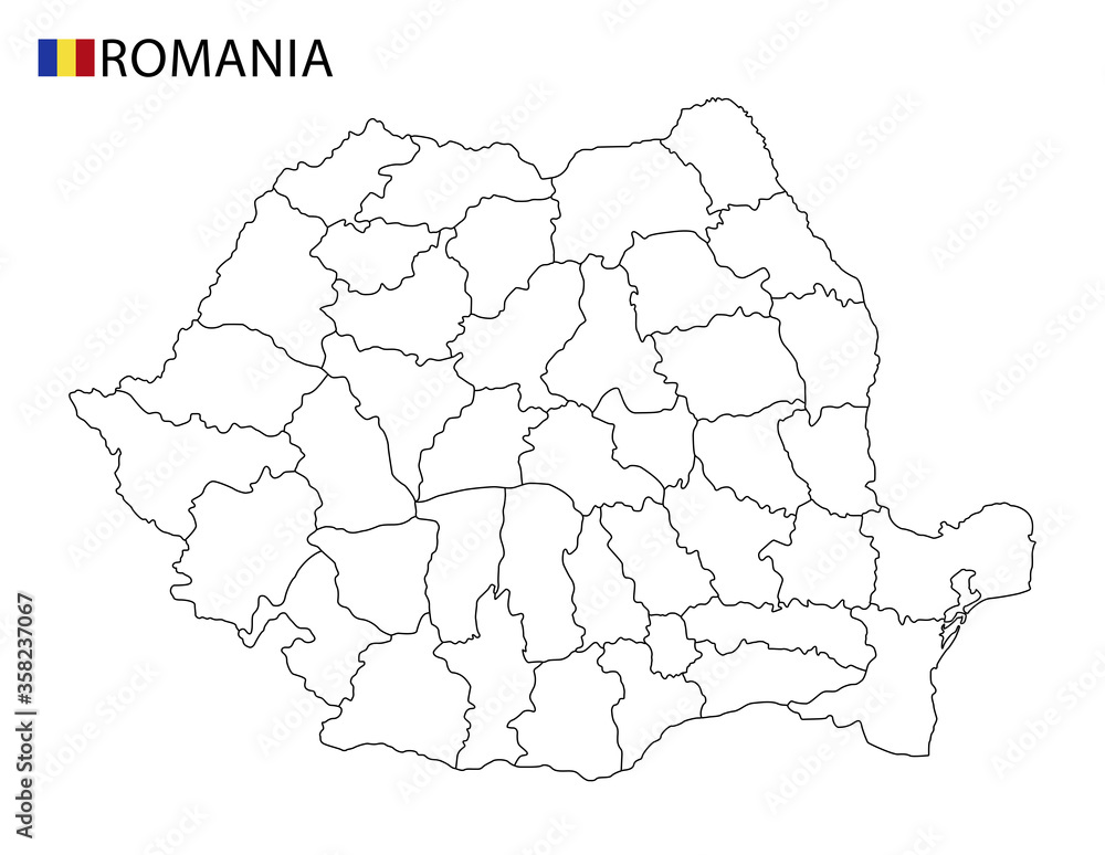 Romania map, black and white detailed outline regions of the country ...