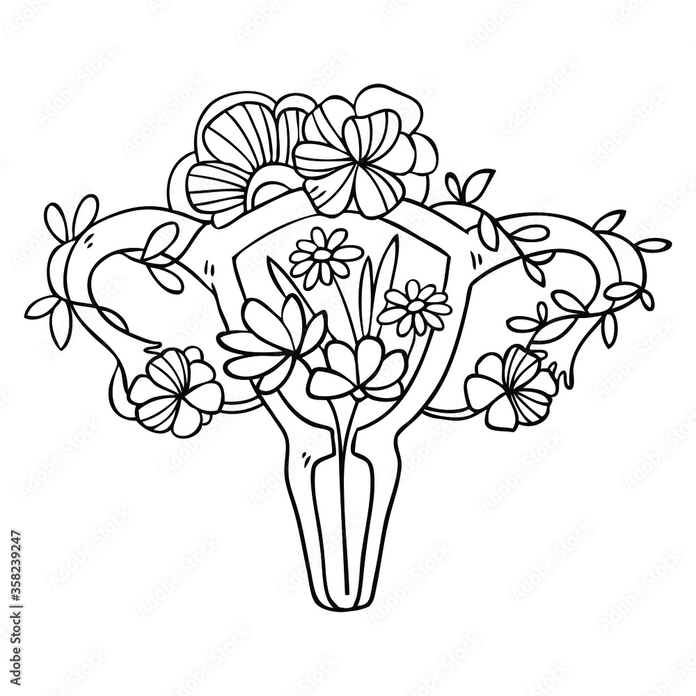 Vector illustration in cartoon style with beauty female reproductive ...