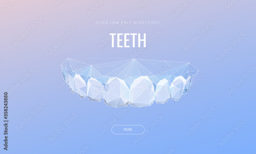 Human jaw low poly wireframe landing page template. 3d teeth mesh art ...