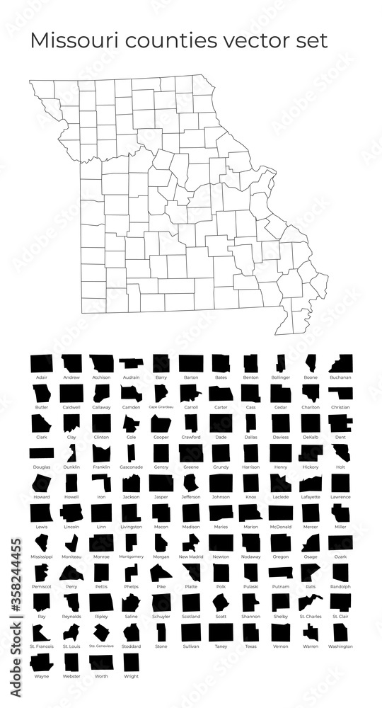 Missouri map with shapes of regions. Blank vector map of the Us State ...