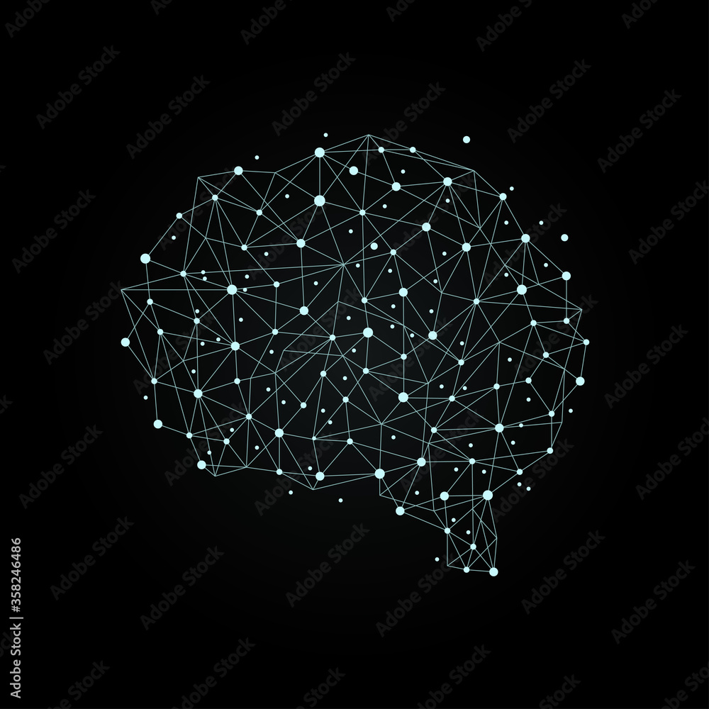 Human brain from nodes and connections as a symbol of thinking. Neural ...