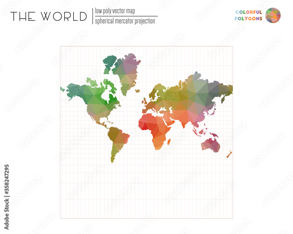 Vetor de World map with vibrant triangles. Spherical Mercator ...