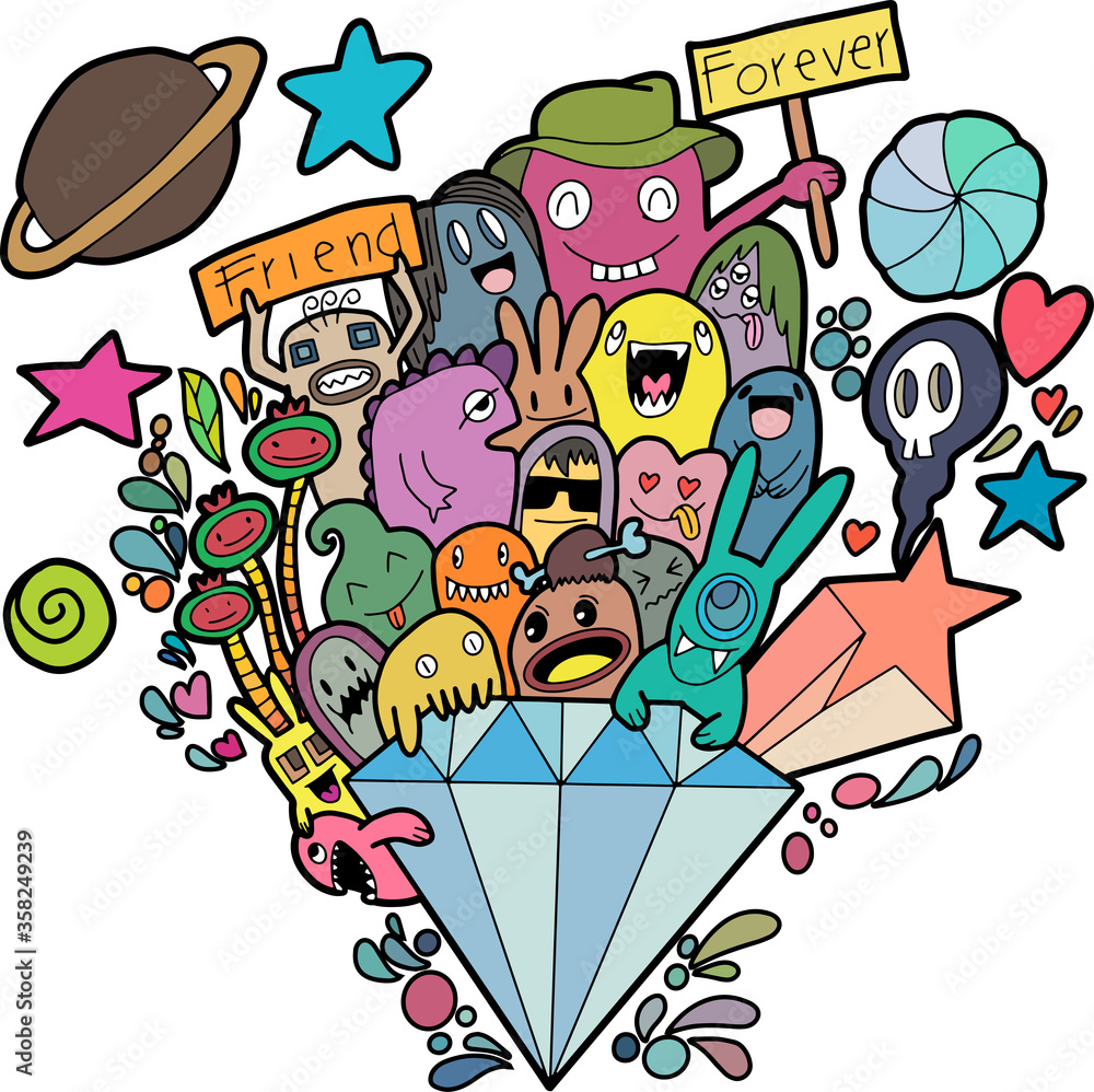 Happy Friendship Day. Funny Cartoon Doodle Friends Stock Vector | Adobe ...