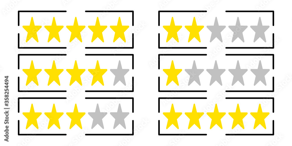 Vector full 5 star rating icon set isolated on white background flat ...