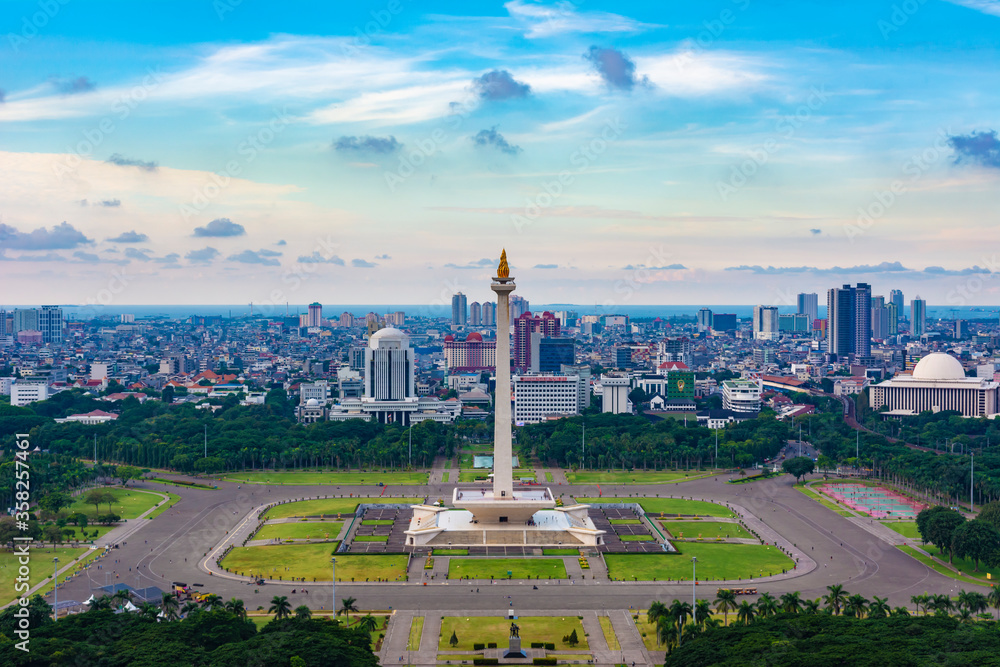 Jakarta, Indonesia - 19th February 2019: Aerial view of Tugu Monas ... Jakarta, Indonesia - 19th February 2019: Aerial view of Tugu Monas ...