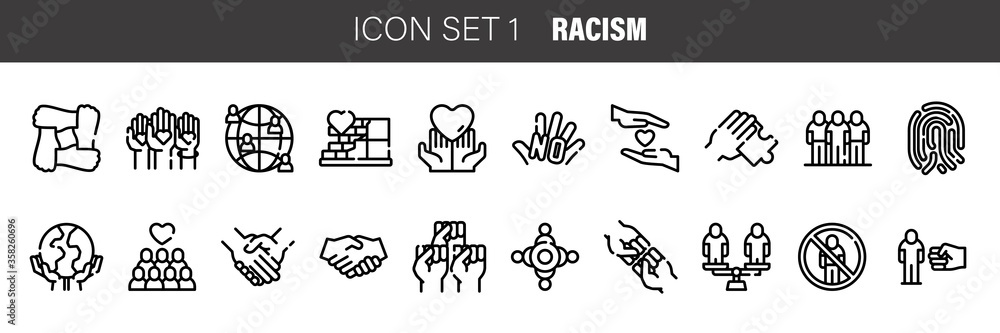 Racism icons set. Outline set of racism vector icons for web design ...