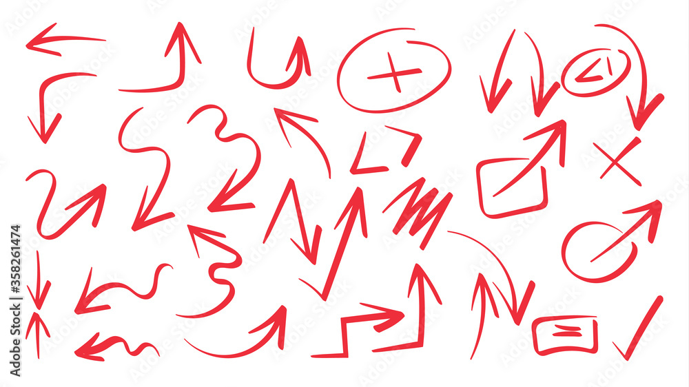 Red hand drawn arrow vector icons set. sketch arrow design for business ...