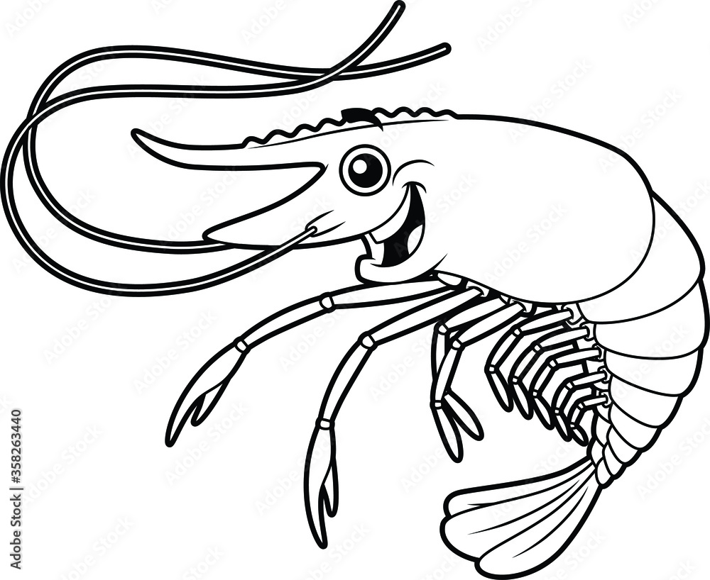Vector Cartoon Smiling Shrimp Line Art Stock Vector | Adobe Stock