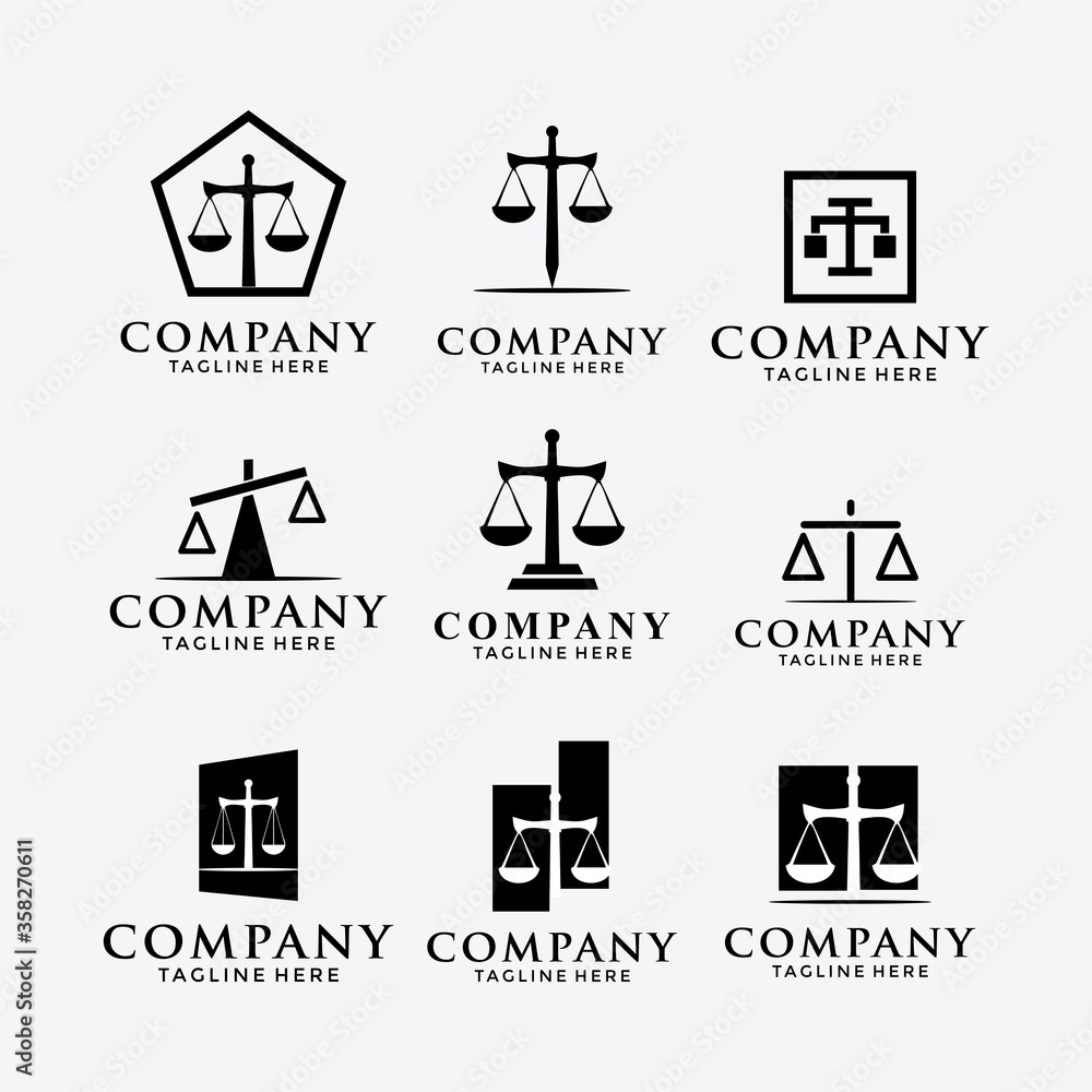 Law firm logo icon vector design. Universal legal, lawyer, scales sword ...